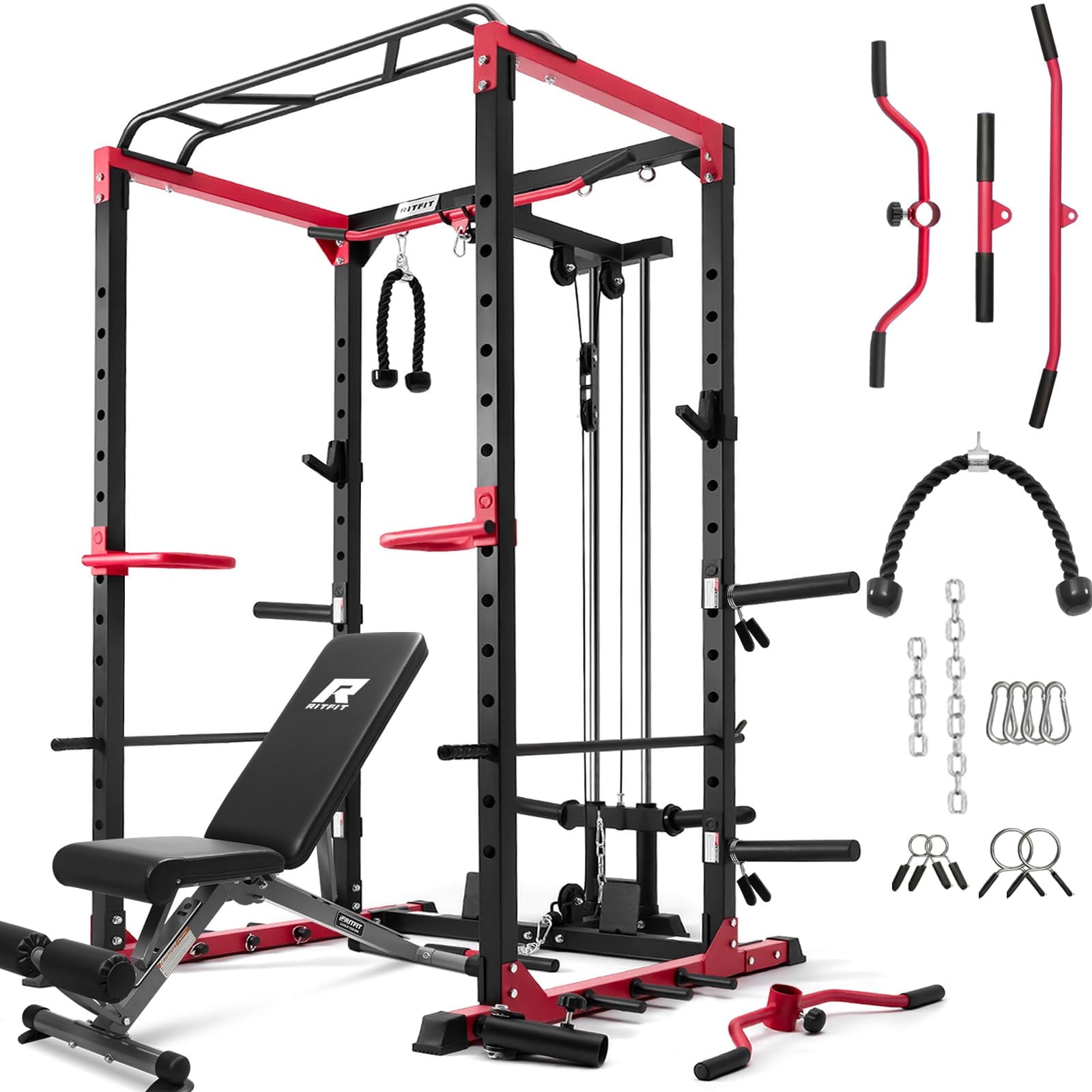 RitFit All-In-One Squat Rack for Home Gym, PPC02C Multi-Function 1000 ...