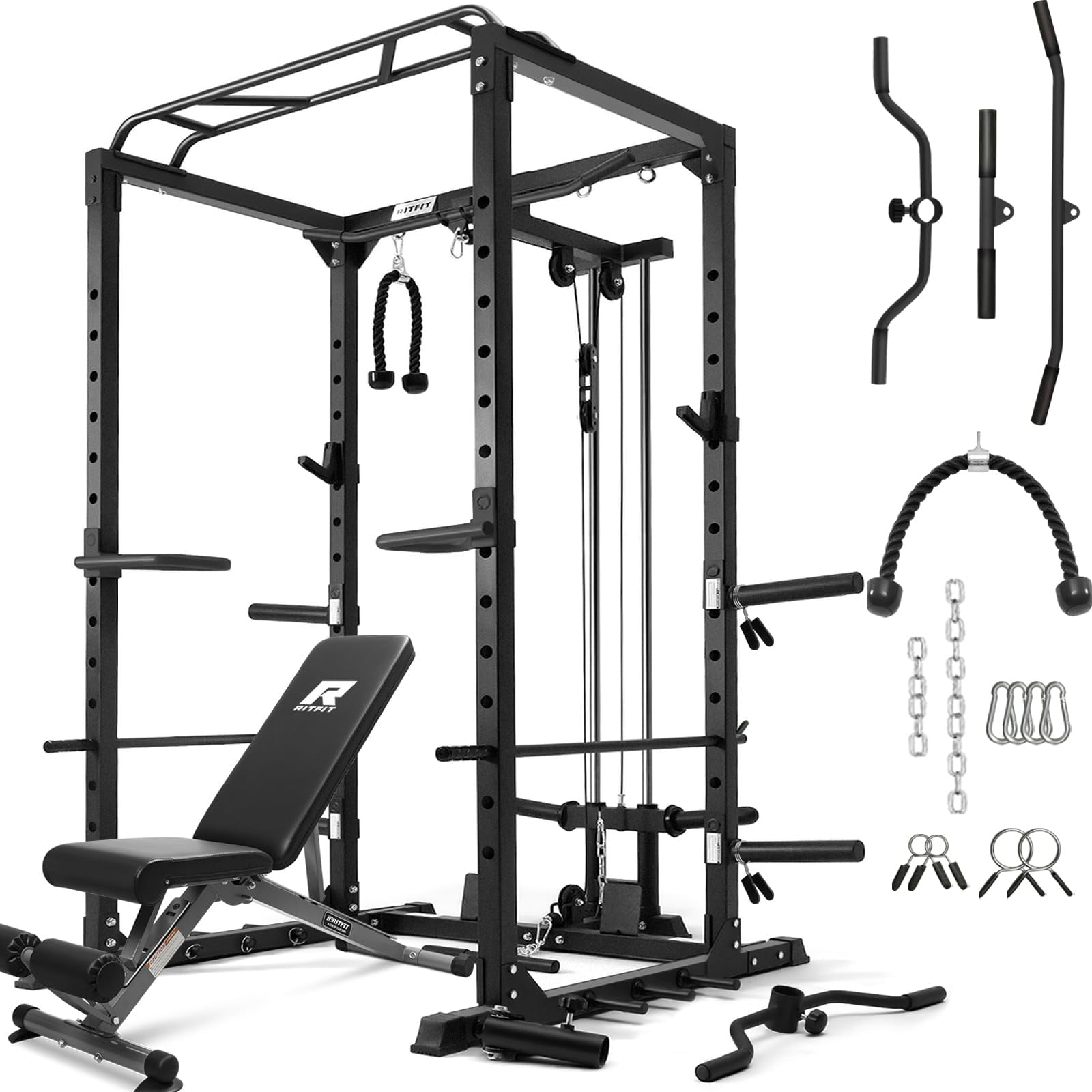 RitFit All-in-One Squat Rack for Home Gym, PPC02C Multi-Function 1000 ...