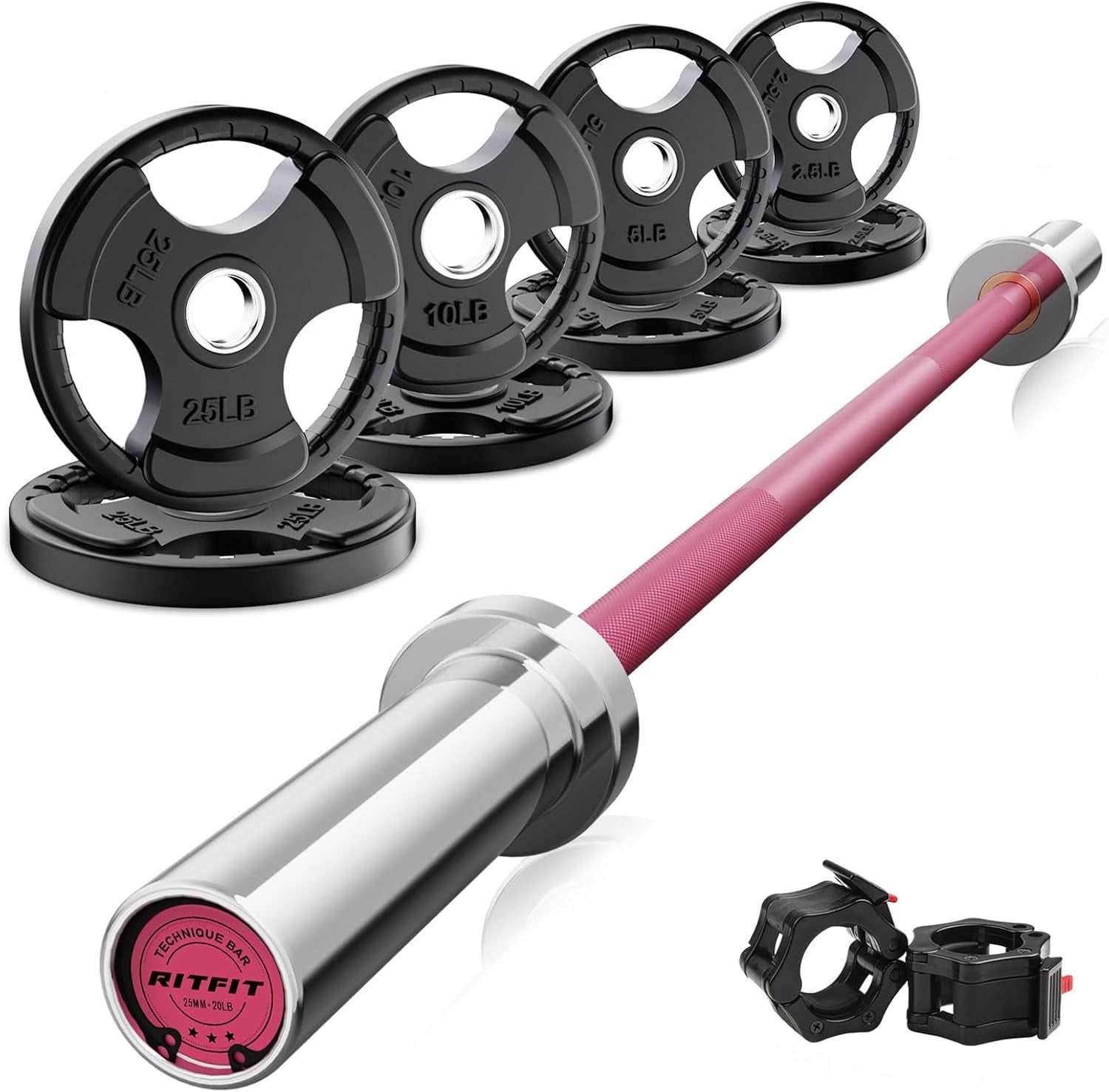 RitFit Barbell Weight Set - 4FT Olympic Barbell with Weight Plates (55 ...