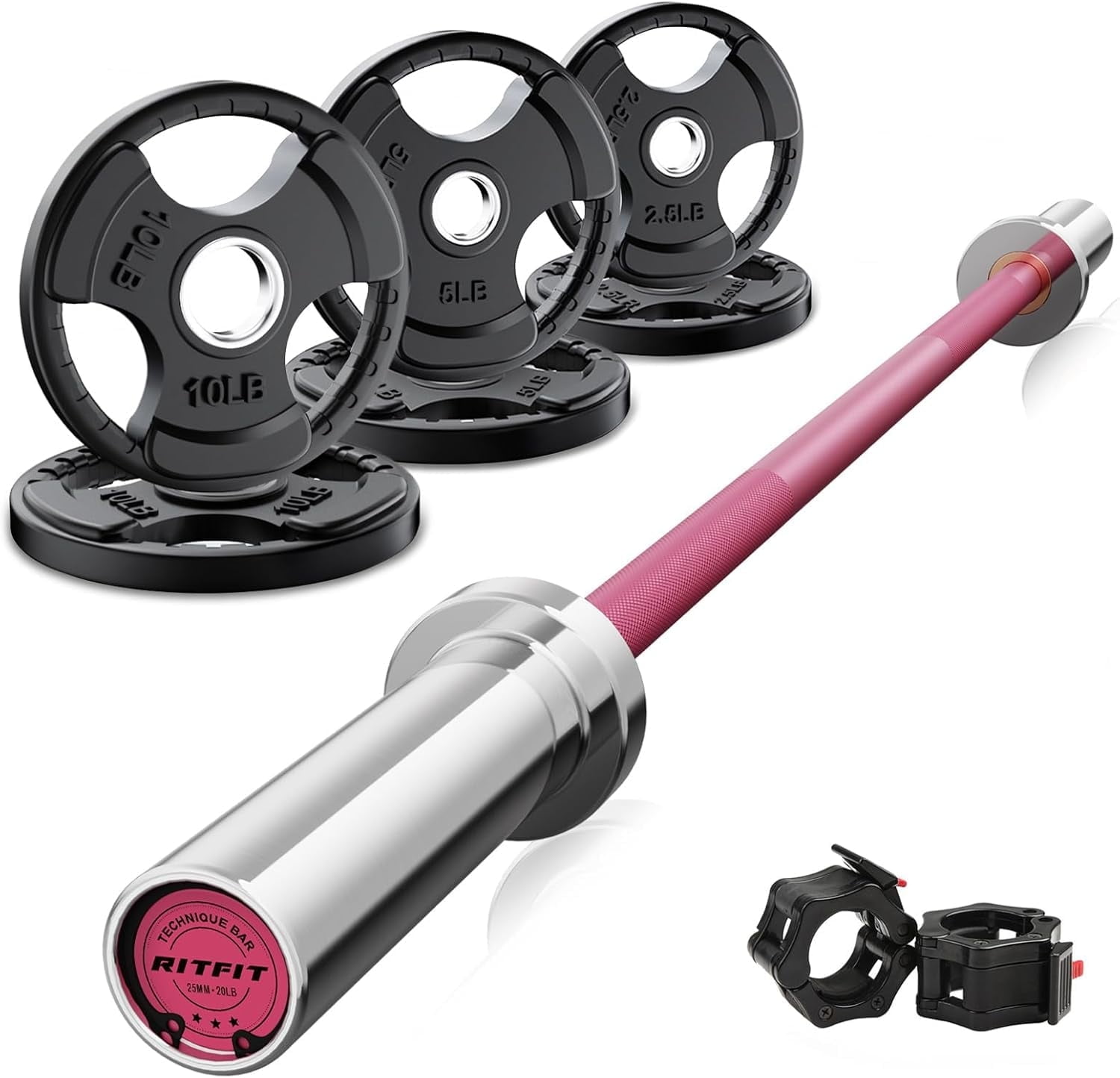 RitFit Barbell Weight Set - 4FT Olympic Barbell with Weight Plates (55 ...
