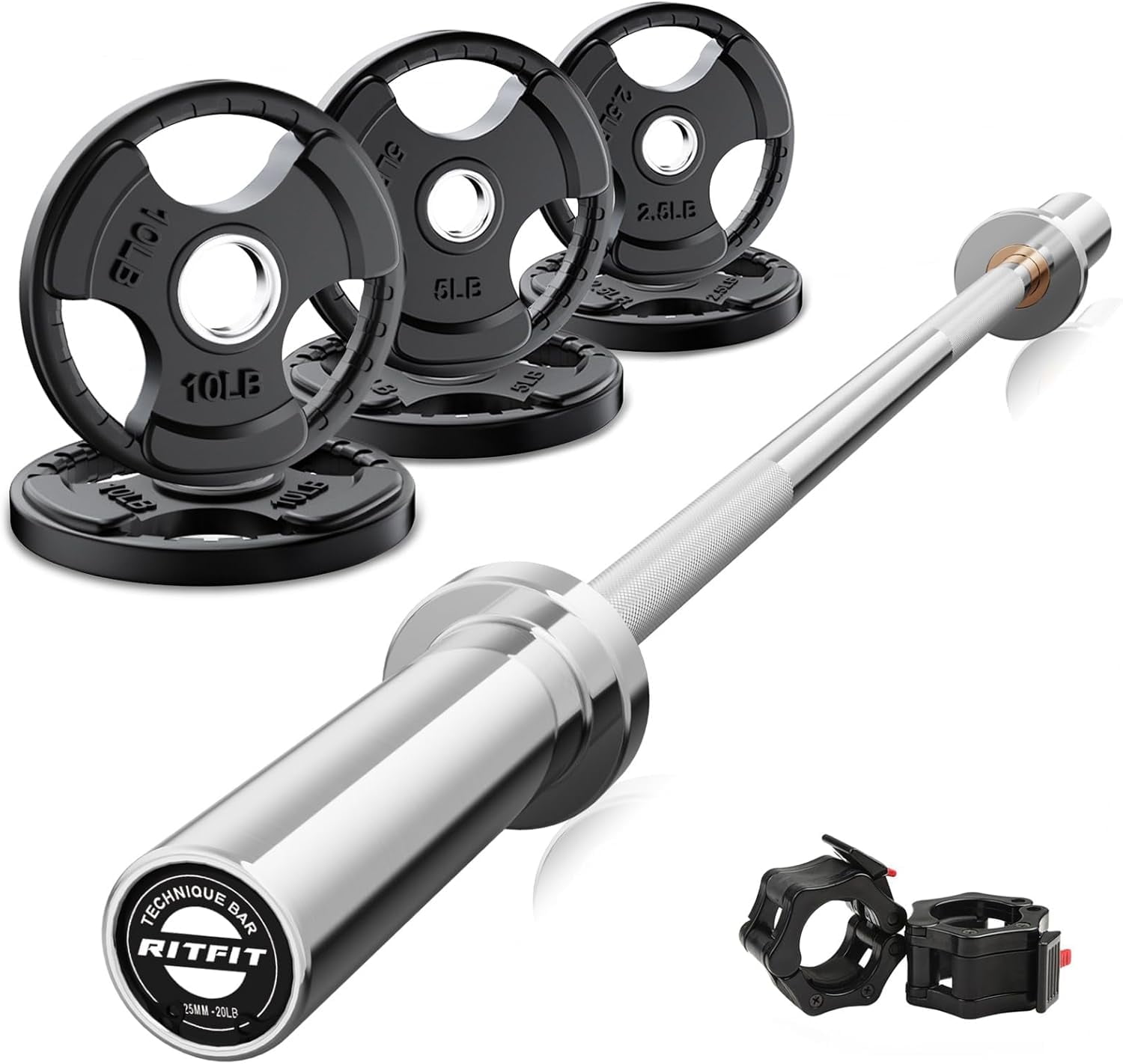 RitFit Barbell Weight Set - 4FT Olympic Barbell with Weight Plates (55 ...