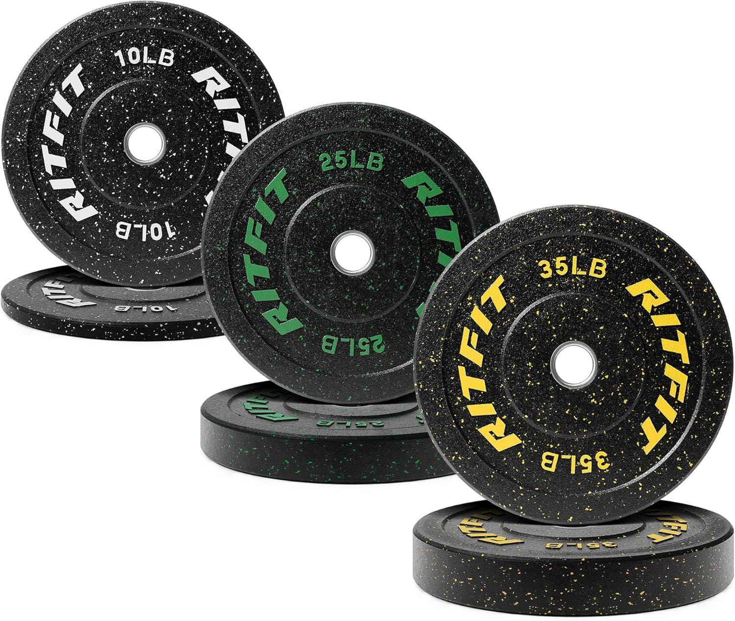 RitFit Bumper Plates, Colored Fleck-Rubber Weight Plates with Steel ...