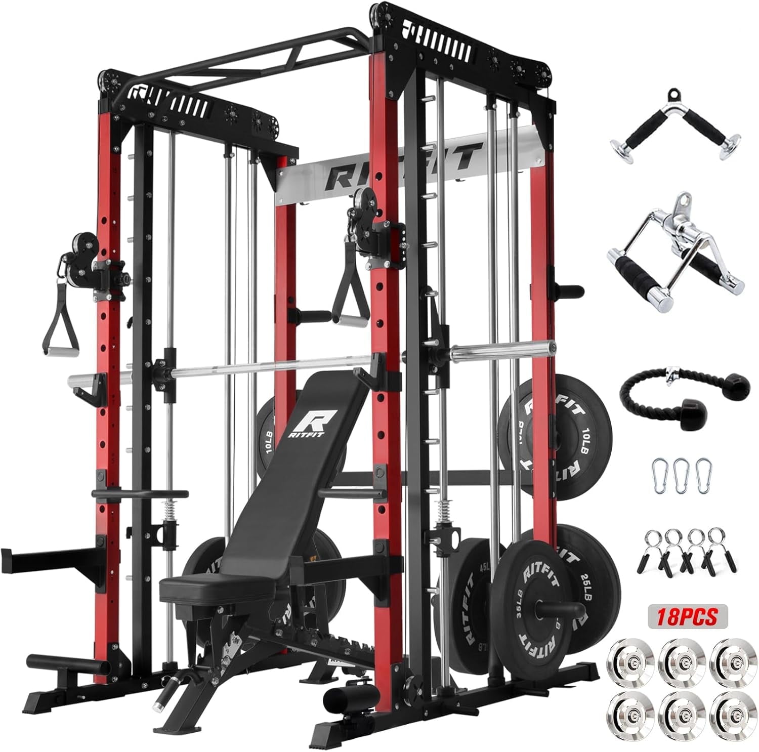 RitFit M1 Pro Smith Machine with Cable Crossover System, Multi-Function Squat Rack Power Cage ...