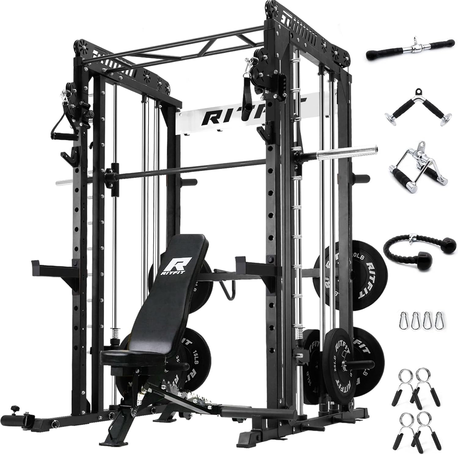 RitFit M1 Smith Machine Power Cage with Cable Crossover System, Multi ...