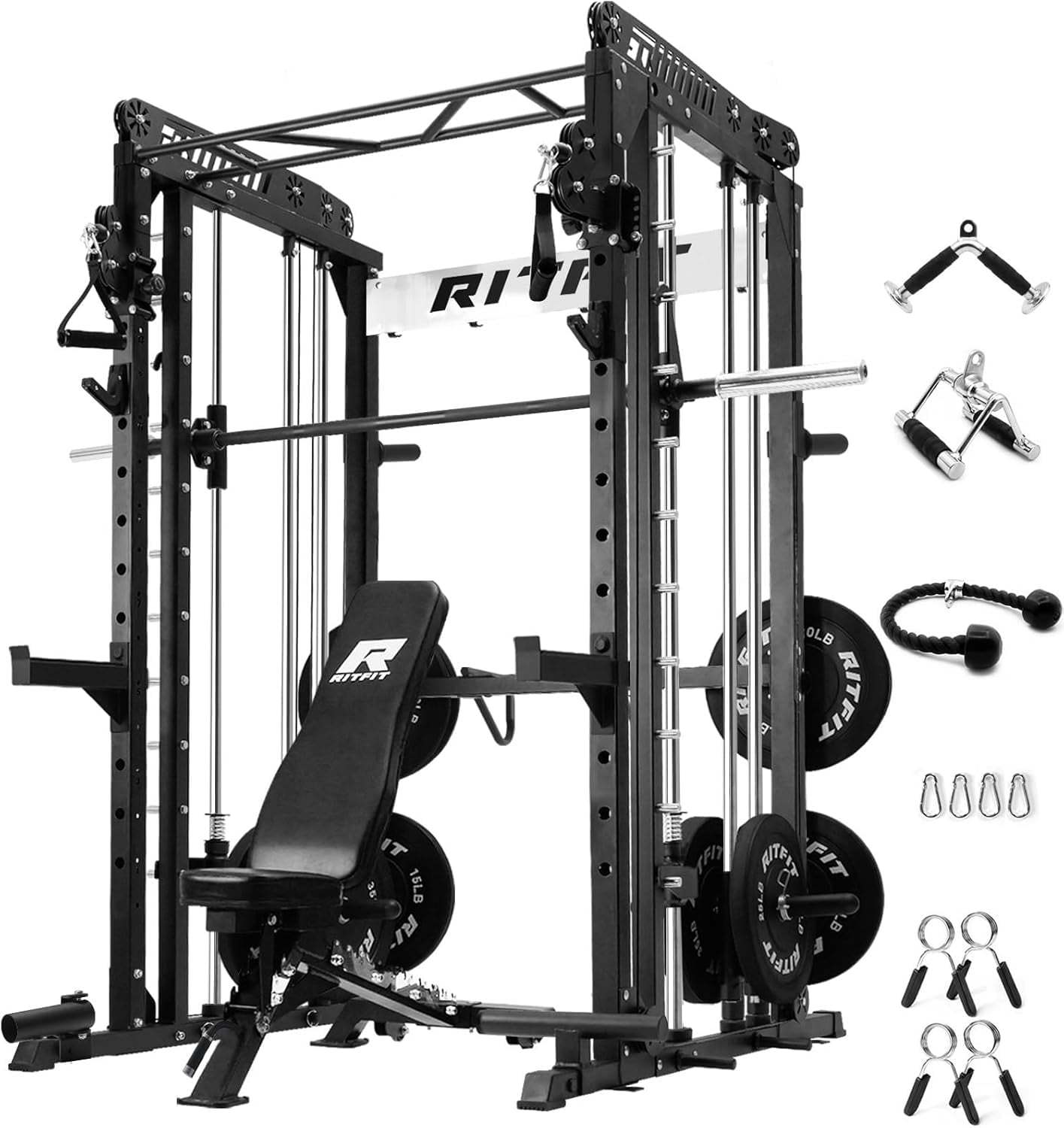 RitFit M1 Smith Machine Power Cage with Cable Crossover System, Multi ...
