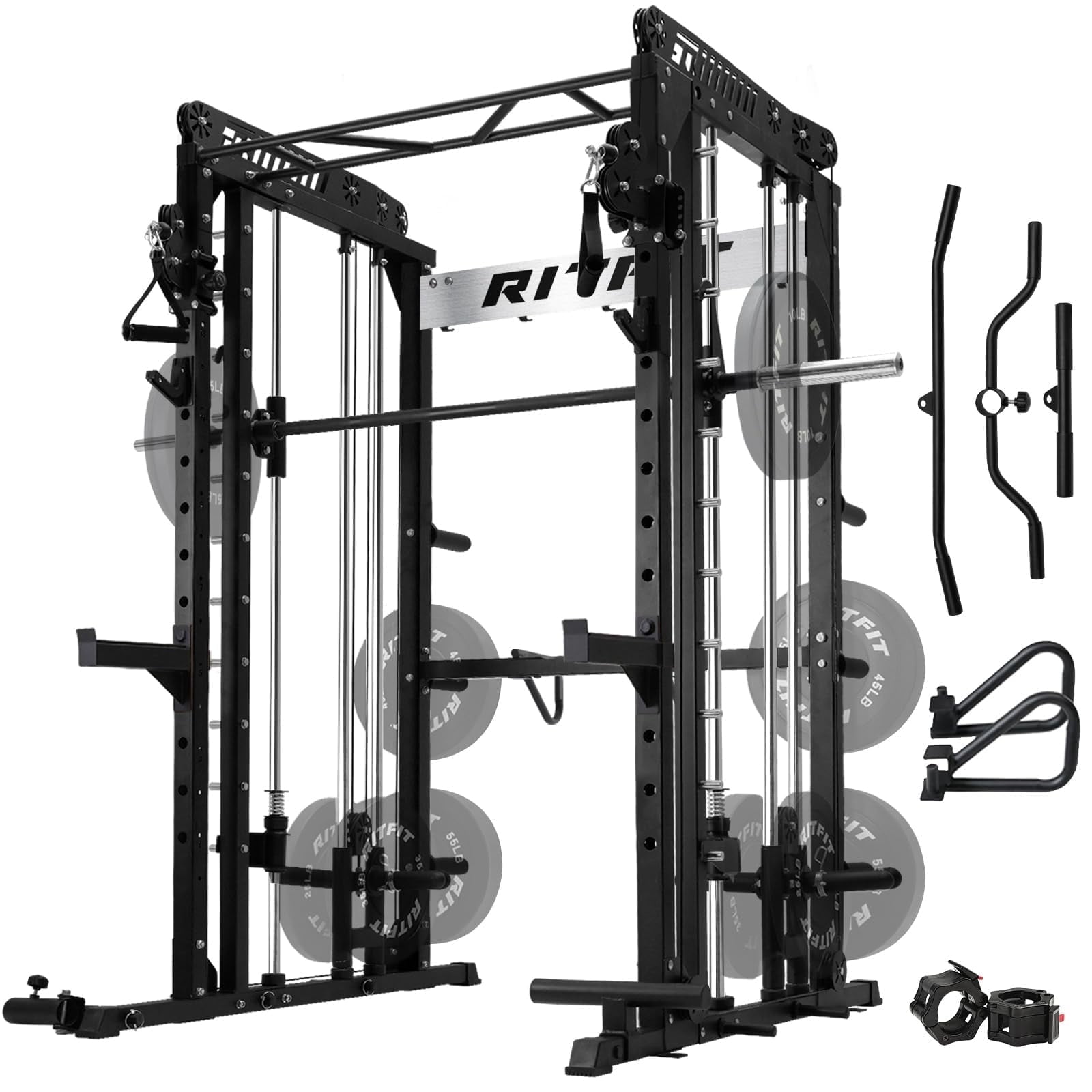 RitFit M1 Smith Machine - Multifunctional Workout Station with Cable Crossover, Squat Rack Power ...