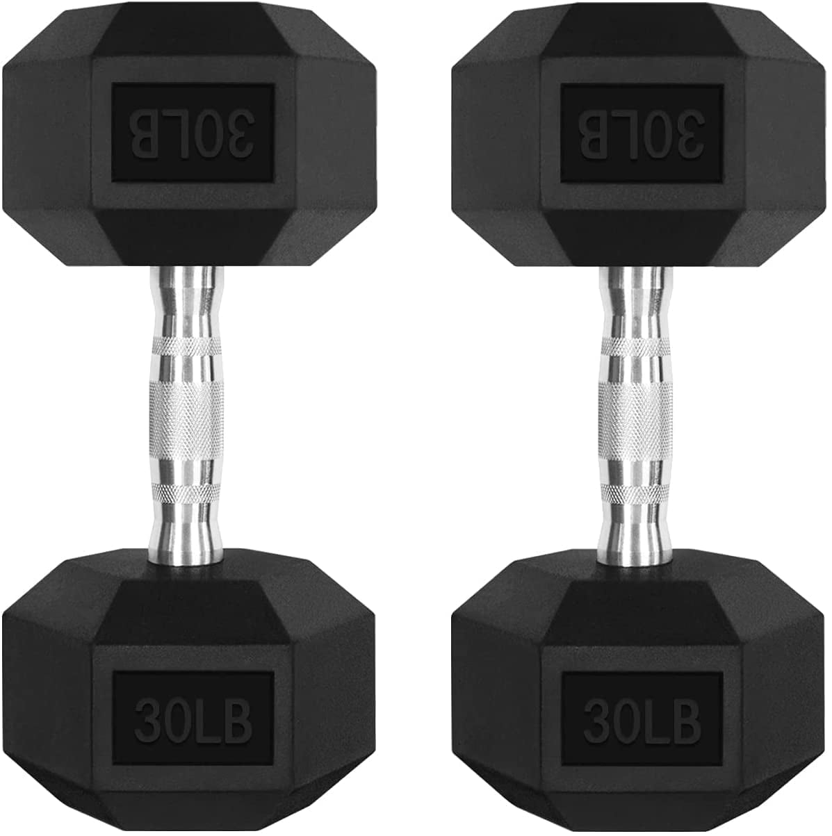RitFit Rubber Hex Dumbbell Weight 5-60 LBS with Metal Handle for ...