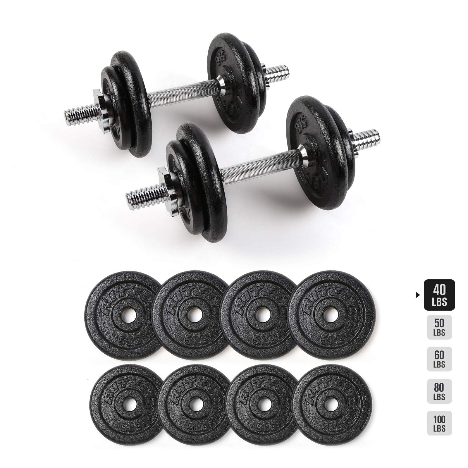 RitFit Adjustable Dumbbells, Black, 40 lbs with Connector - Walmart.com