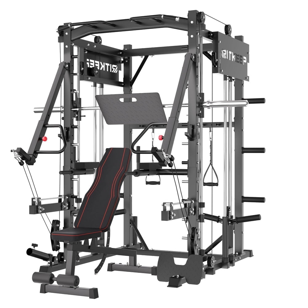 RitKeep Fitness PMAX-4750 Smith Machine Combo with Incline Bench and Jammer Arms, 1801lbs Squat ...
