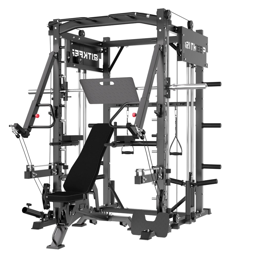 RitKeep PMAX-4750 Smith Machine with RAB3000 Bench , Jammer Arms and Leg Press Board, 1800lb ...
