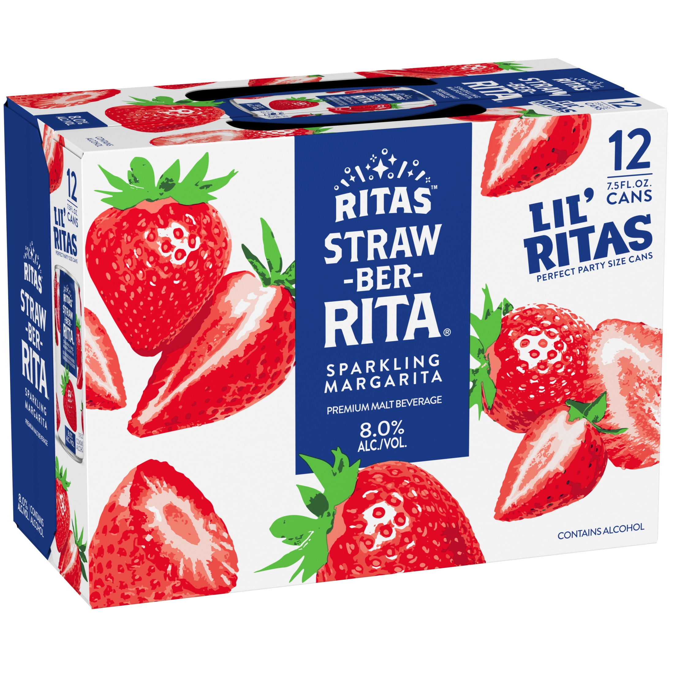 Ritas Sparkling Strawberry Straw-ber-rita Margarita, 12 pack, 7.5 fl oz Aluminum Cans, 8% ABV ...