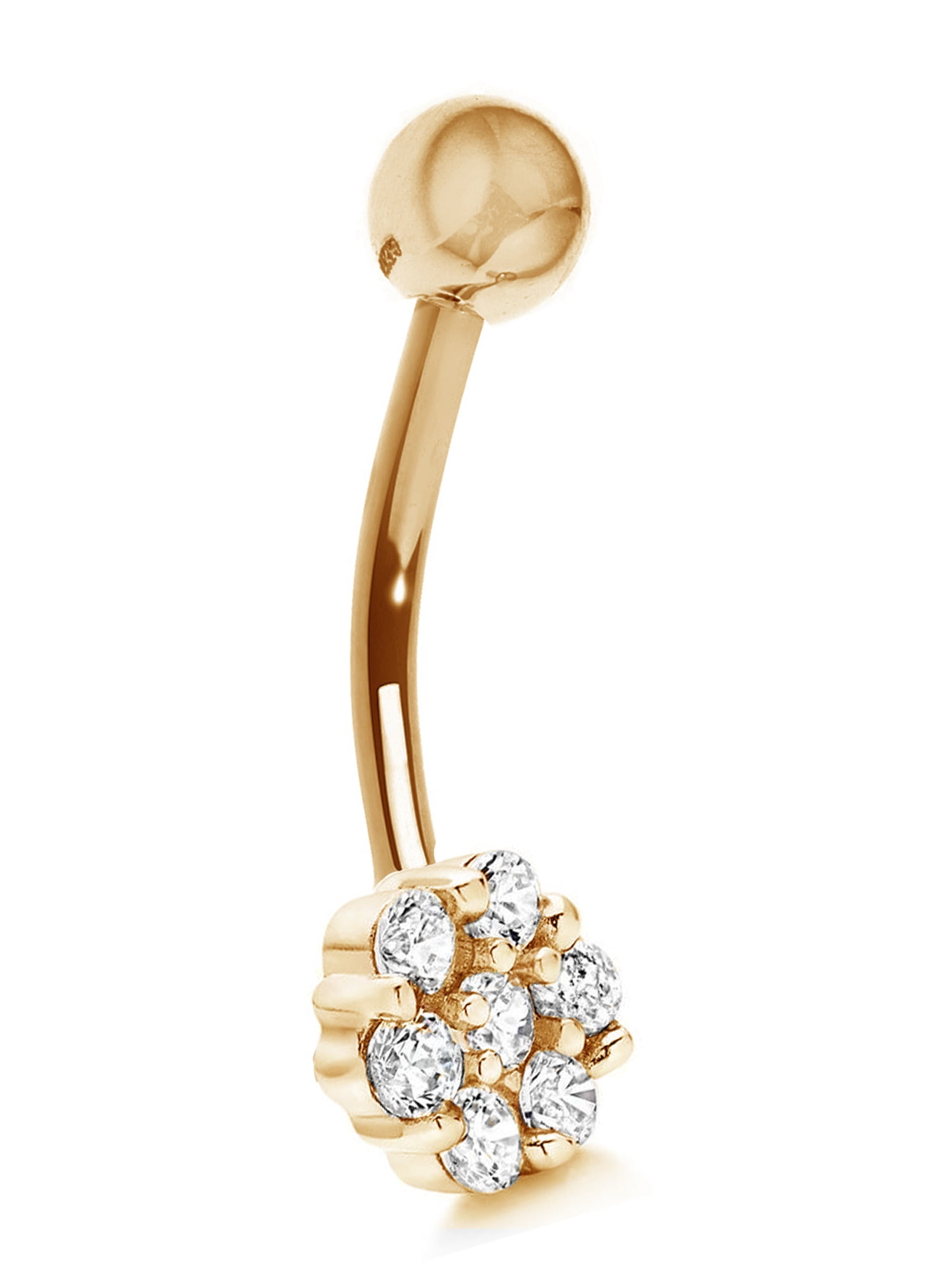 Ritastephens 14k Real Gold Cubic Zirconia Flower Navel Belly Ring ...