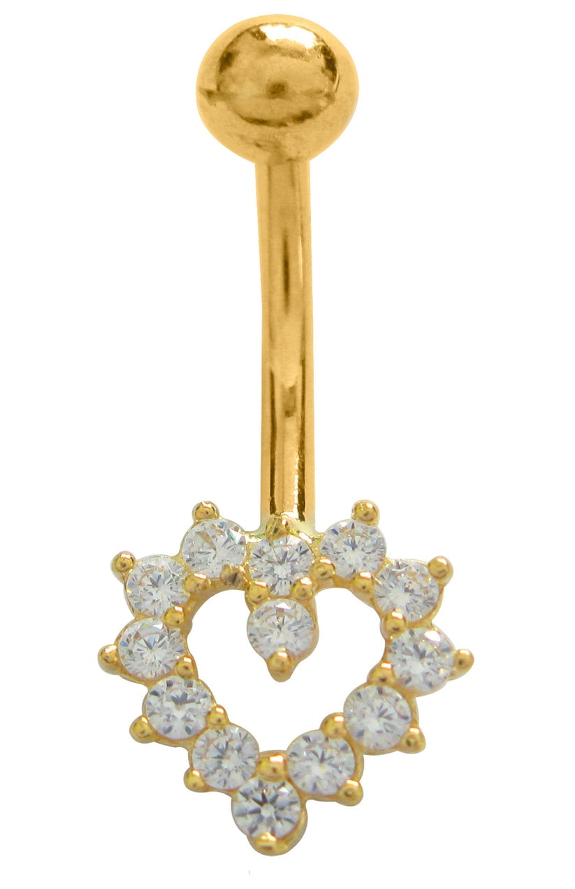 Ritastephens 14k Yellow Gold CZ Heart Dangle Belly Button Ring 14 Gauge ...