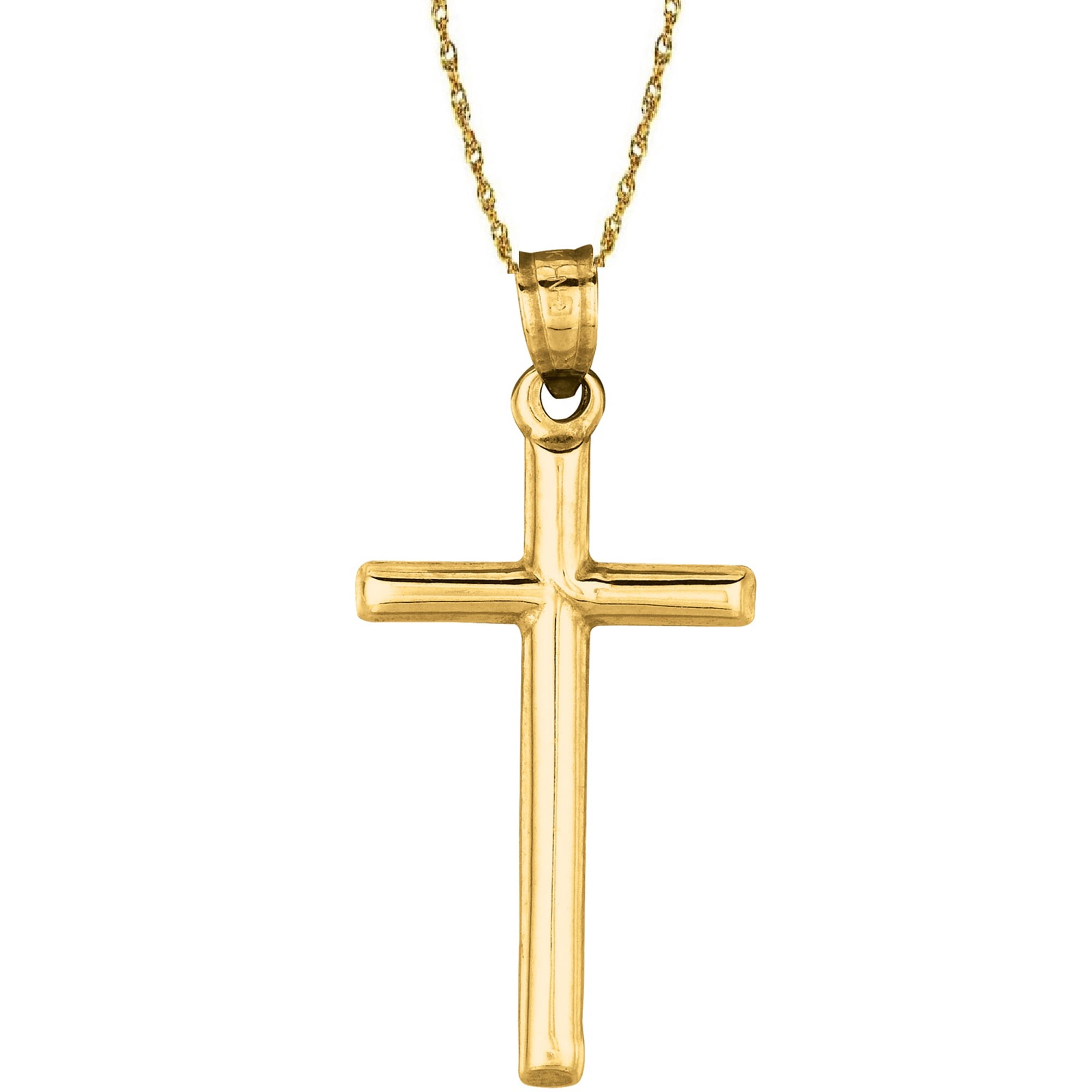 Ritastephens 14K Yellow Gold Tubular Cross Charm Pendant Jewelry Chain ...