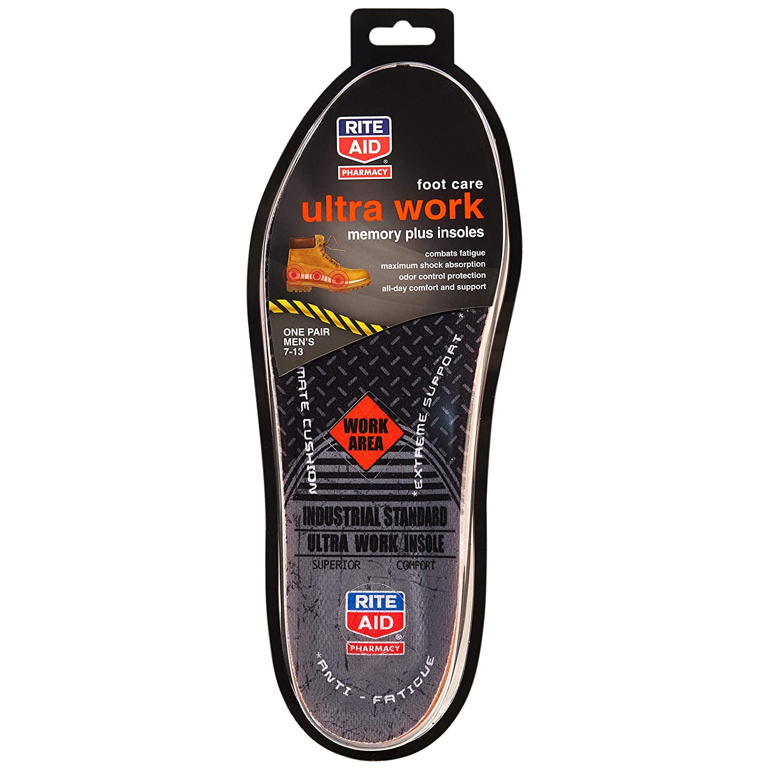 Rite Aid Memory Plus Work Boot Insoles for Men, 1 Pair - Sizes 7-13 ...