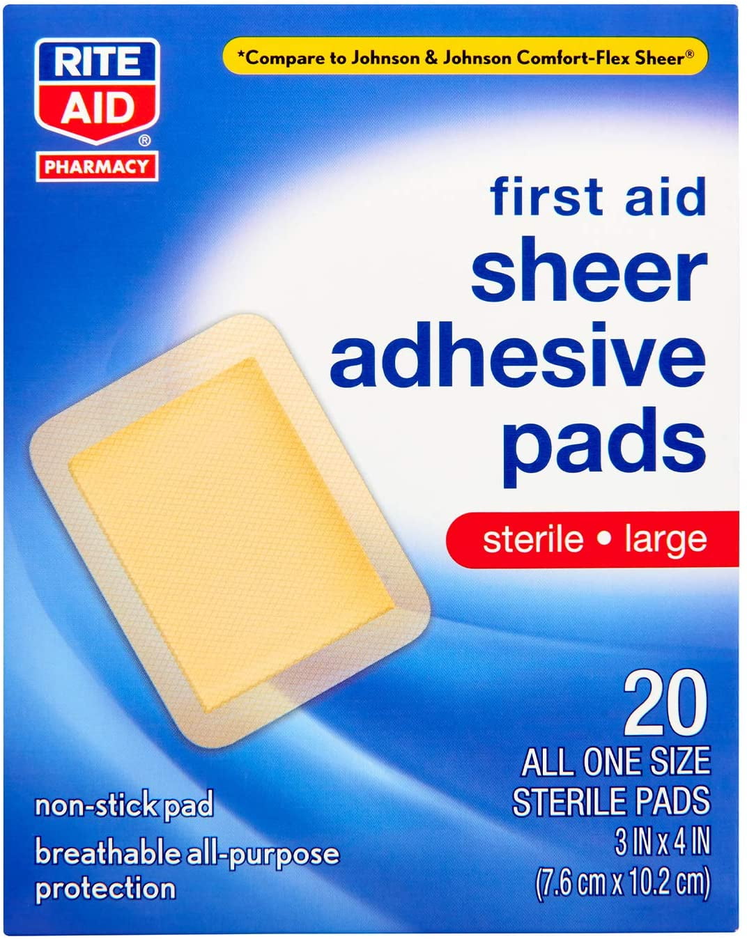 Rite Aid Sheer Adhesive Bandages with Sterile Non Stick Pad, 3" x 4 ...