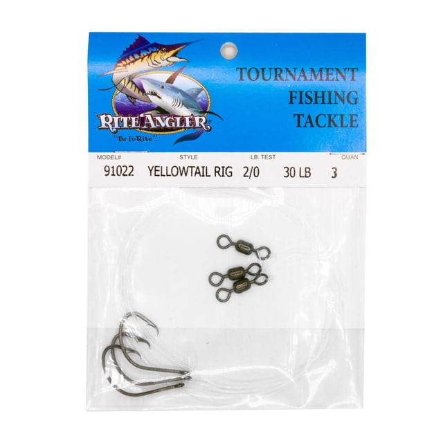 Rite Angler Yellowtail Rig 3pk #1, 1/0, 2/0, 30lb Test, Reef and ...