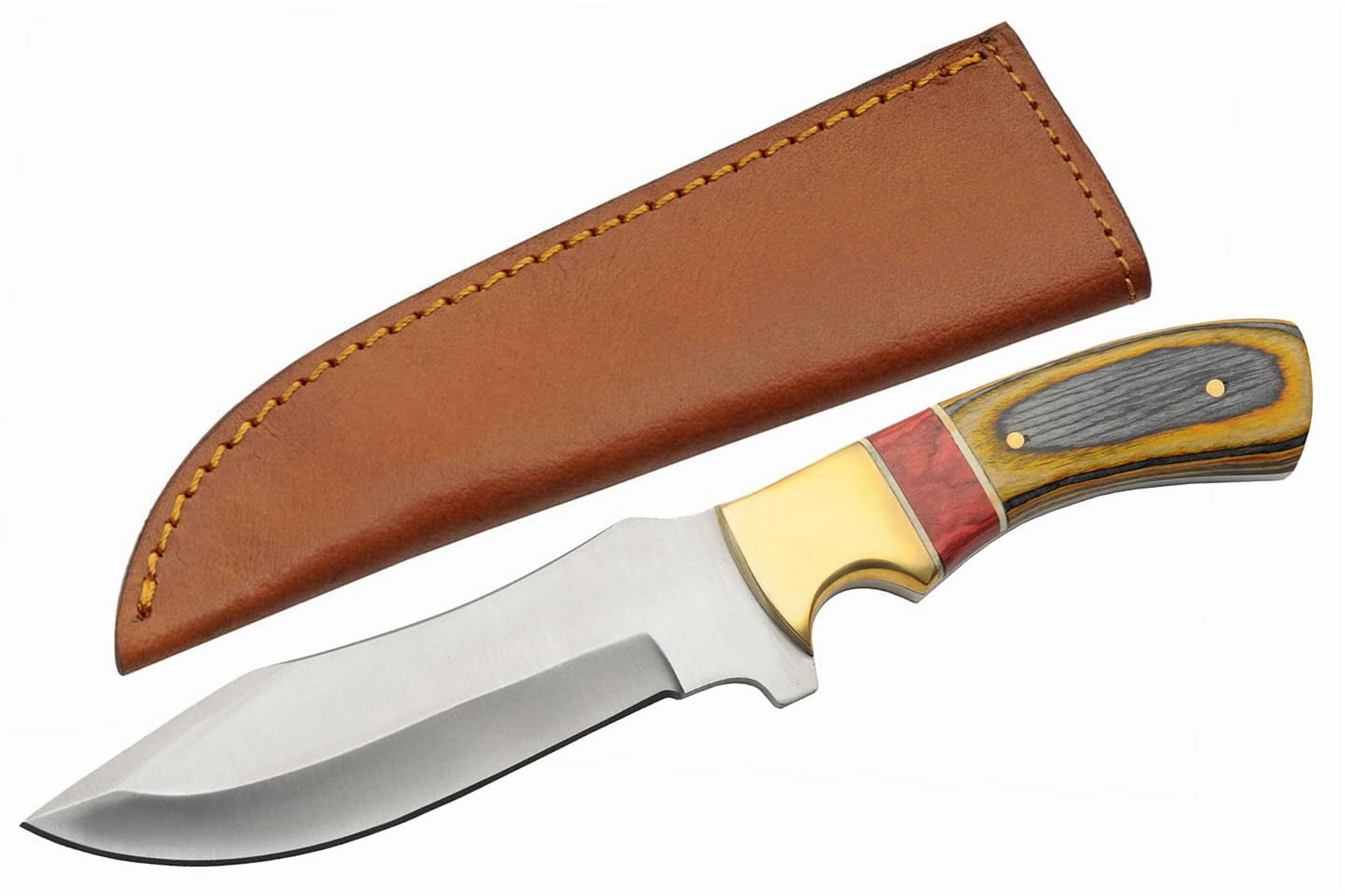 SZCO Supplies 9.5” Red Amber Wood/Brass Handle Outdoor Fixed Blade ...
