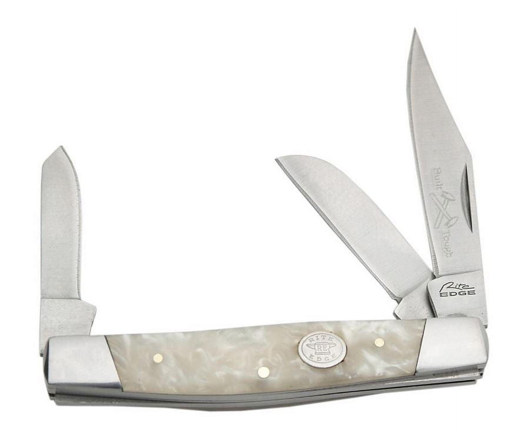 Rite Edge Large White Pearl Handle Stockman Knife with 3 Stainless ...
