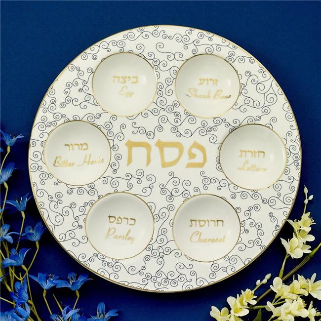 Rite Lite PPSW-72 12 in. Classic Ceramic Seder Plate, White with Blue ...