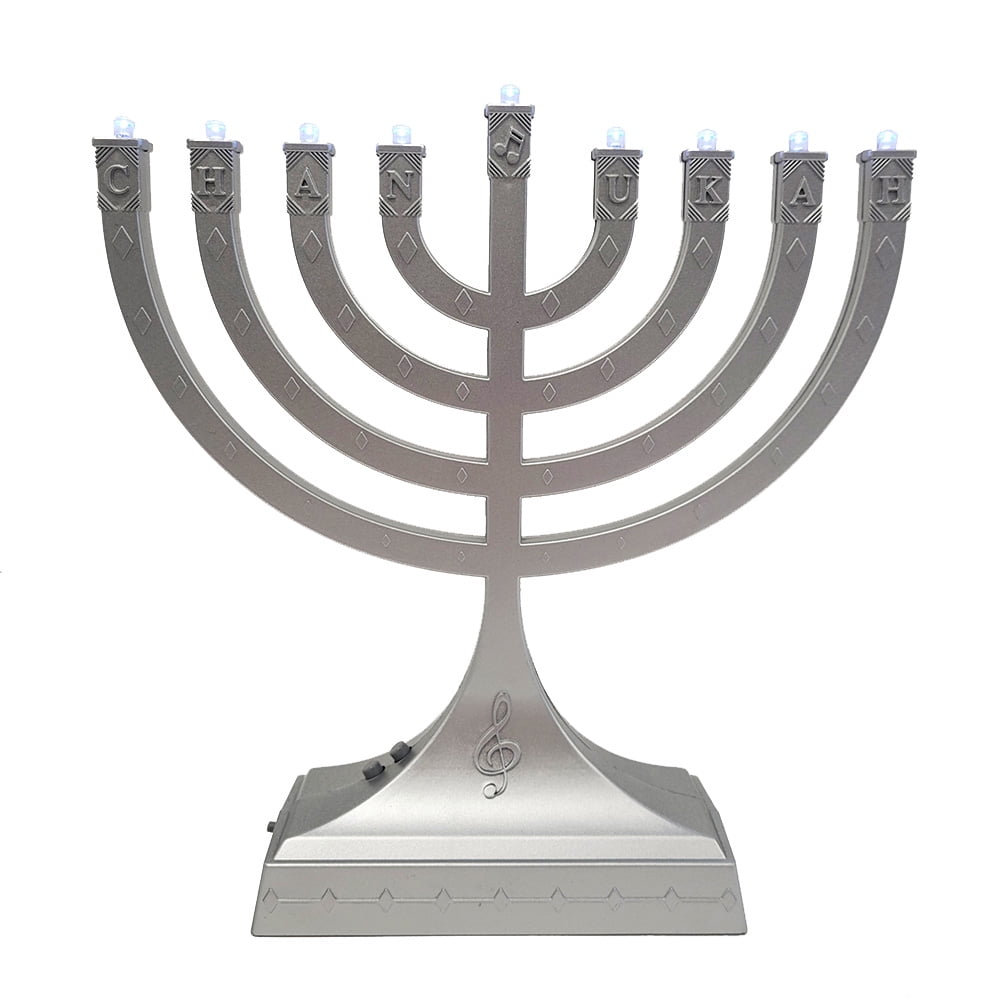 Rite Lite LED Lighted Silver Metallic Menorah - Electric, Battery ...