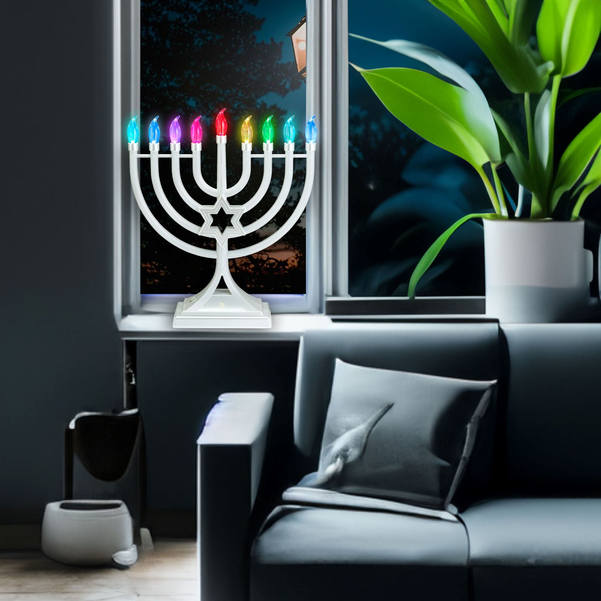 Rite Lite LED Glow Color Changing Hanukkah Menorah - 13" - Pearl White ...