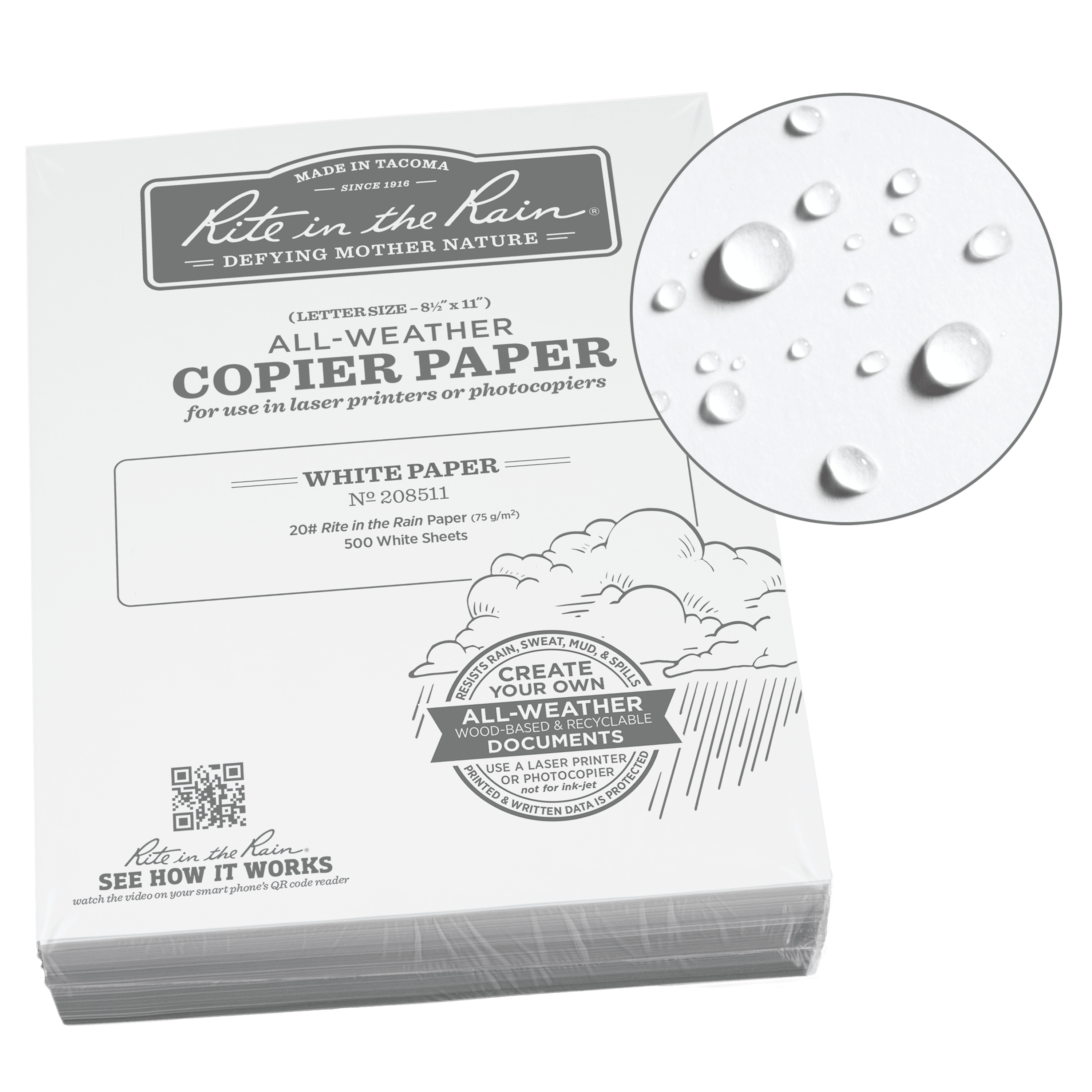 Rite in the Rain Weatherproof Bulk Copier Paper, 8.5" x 11", 20# White ...