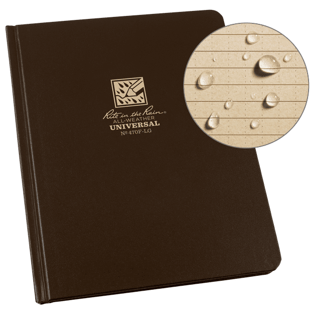 Rite in the Rain Weatherproof Hard Cover Notebook, 6.75" x 8.75", Brown ...