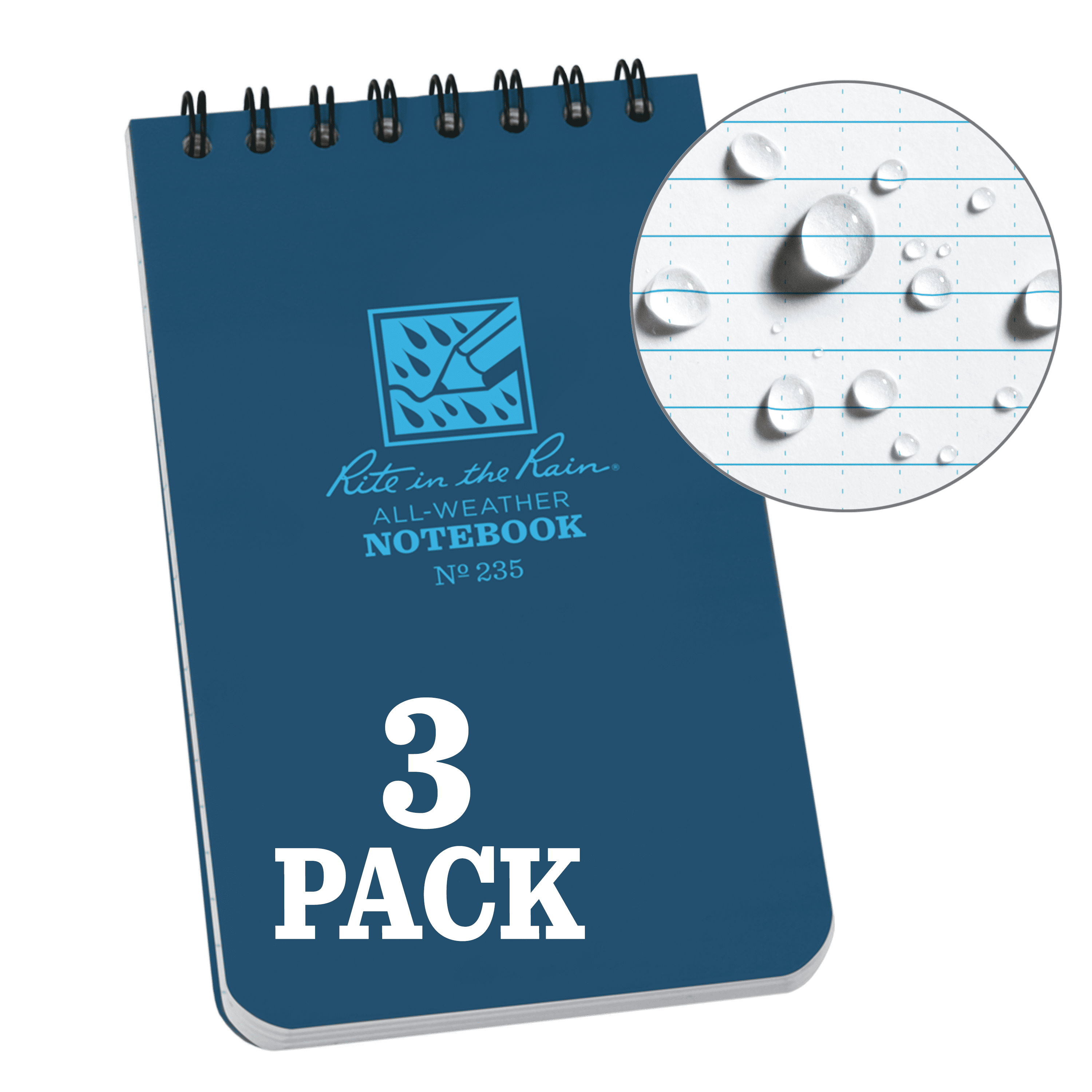 Rite in the Rain Weatherproof Top Spiral Notebook, 3" x 5", Blue Cover ...