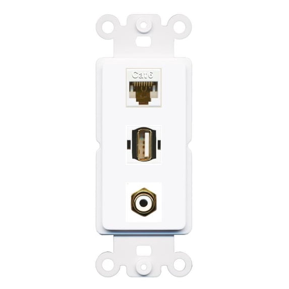 RiteAV 1 Port CAT6 RCA-White USB2 Coupler Jack Insert Rocker Module ...