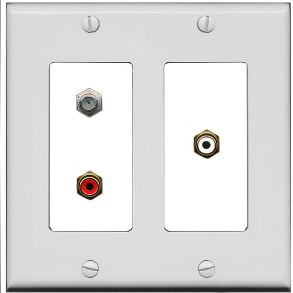 RiteAV 1 Port Coax Cable TV Wall Plate with 2 x RCA (Red+White) Jacks ...