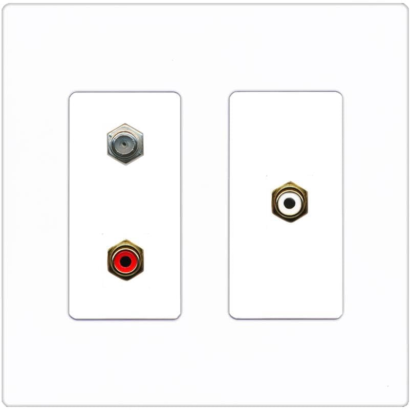 RiteAV 1 Port Coax Cable TV Wall Plate with 2 x RCA (Red+White) Jacks ...