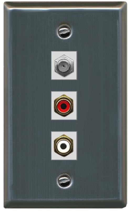 RiteAV 1 Port Coax Cable TV Wall Plate with 2 x RCA (Red+White) Jacks ...