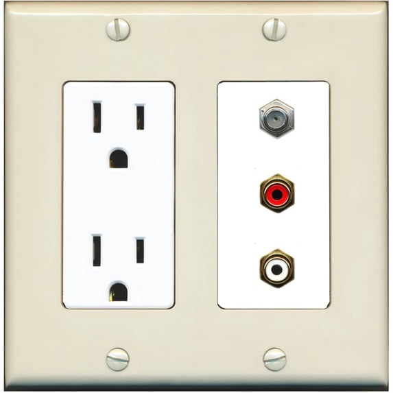 RiteAV 1 Port Coax Cable TV Wall Plate with 2 x RCA (Red+White) Jacks ...