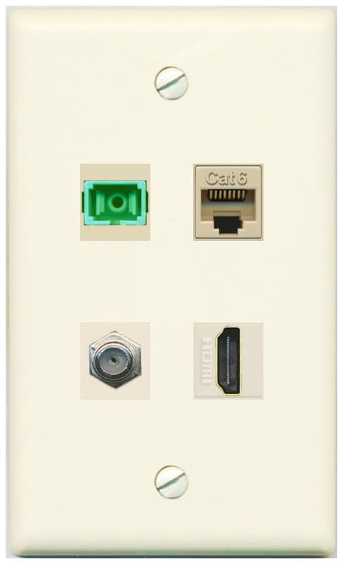 RiteAV 1 Port Fiber Optic Jack SC Simplex APC + Cat6 + Coax + HDMI Wall ...