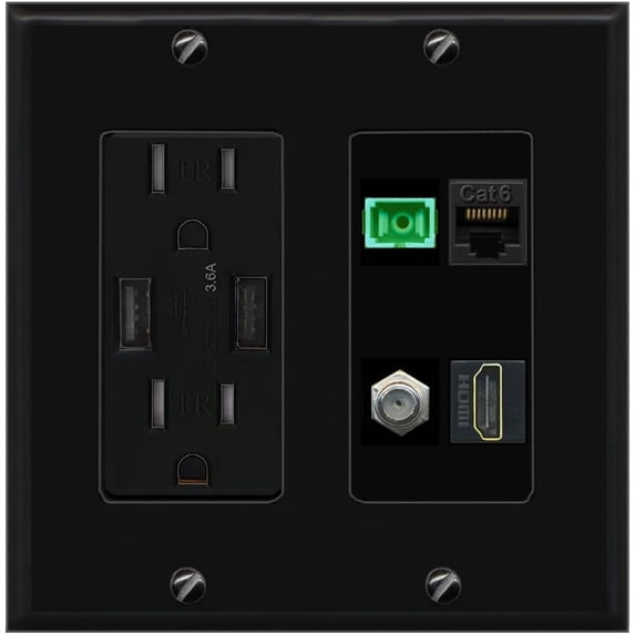 RiteAV 1 Port Fiber Optic Jack SC Simplex APC + Cat6 + Coax + HDMI Wall ...