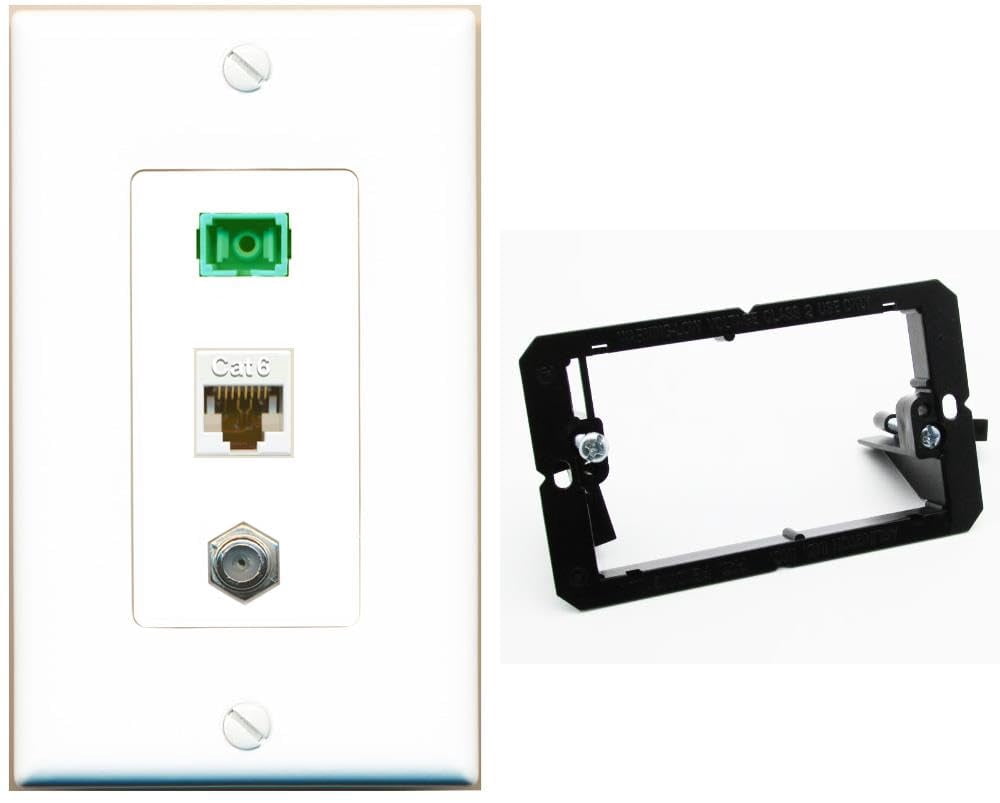 RiteAV 1 Port Fiber Optic Jack SC Simplex APC + Cat6 + Coax Wall Plate ...