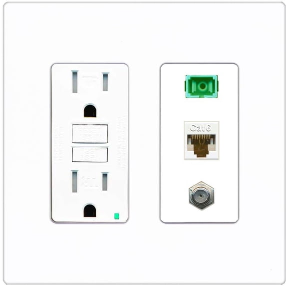 RiteAV 1 Port Fiber Optic Jack SC Simplex APC + Cat6 + Coax Wall Plate ...