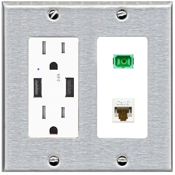 RiteAV 1 Port Fiber Optic Jack SC Simplex APC + Cat6 Wall Plate - USB ...