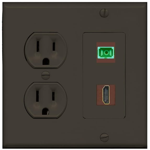 RiteAV 1 Port Fiber Optic Jack SC Simplex APC + HDMI Wall Plate - Round ...