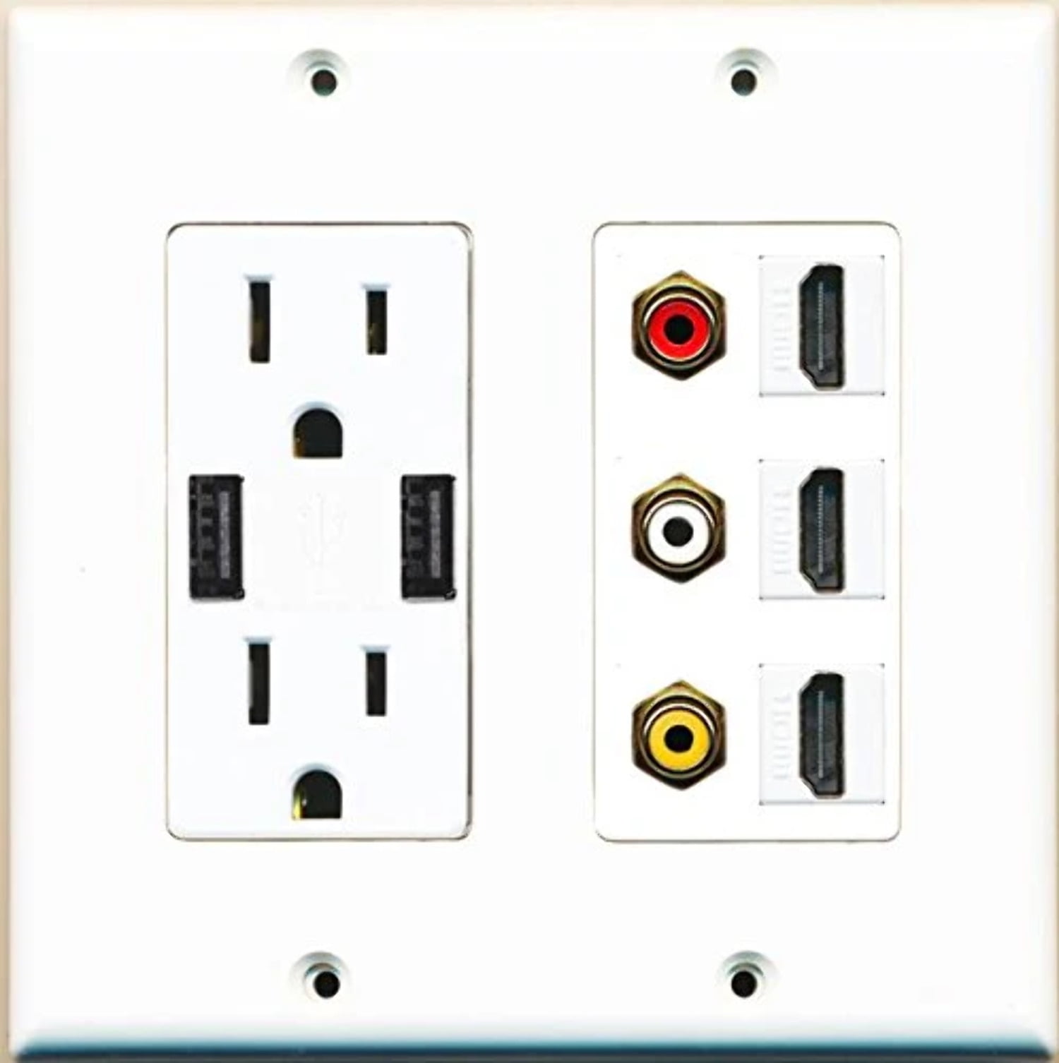 RiteAV 15 Amp 125V Power Outlet (2 Powered USB Charger Receptacle) 3 ...