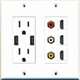 RiteAV 15 Amp 125V Power Outlet (2 Powered USB Charger Receptacle) 3 ...