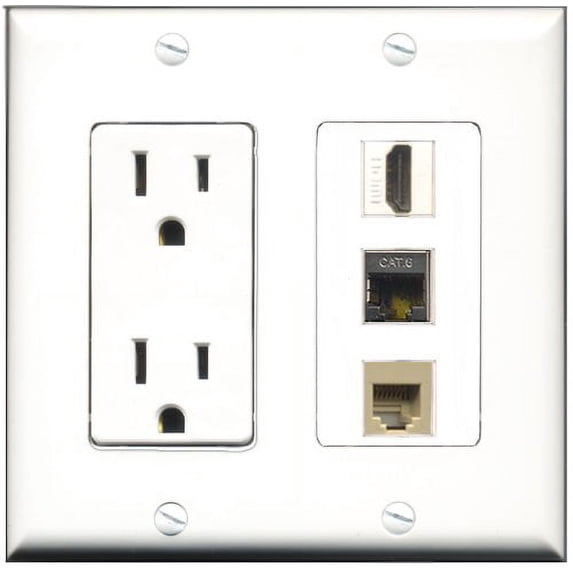 RiteAV - 15 Amp Power Outlet 1 Port HDMI 1 Port Phone Beige 1 Port ...