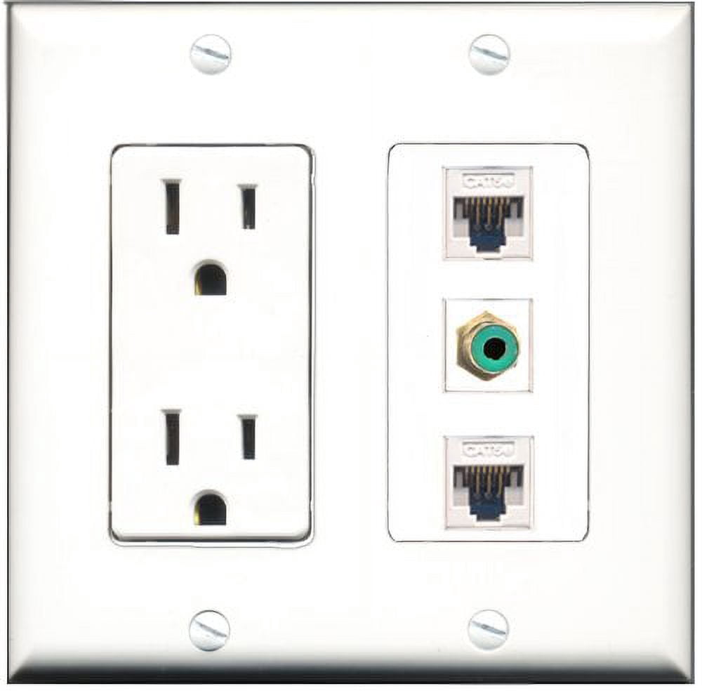 RiteAV - 15 Amp Power Outlet 1 Port RCA Green 2 Port Cat5e Ethernet ...