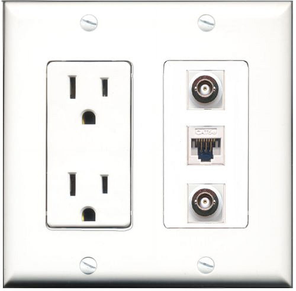 RiteAV - 15 Amp Power Outlet 2 Port BNC 1 Port Cat5e Ethernet White ...