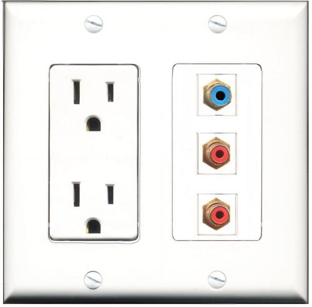 RiteAV - 15 Amp Power Outlet 2 Port RCA Red 1 Port RCA Blue Decorative ...
