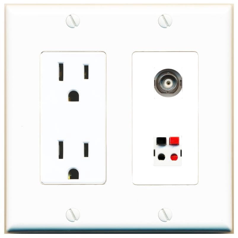 RiteAV 15 Amp Power Outlet and BNC Speaker Wall Plate Decorative [White ...