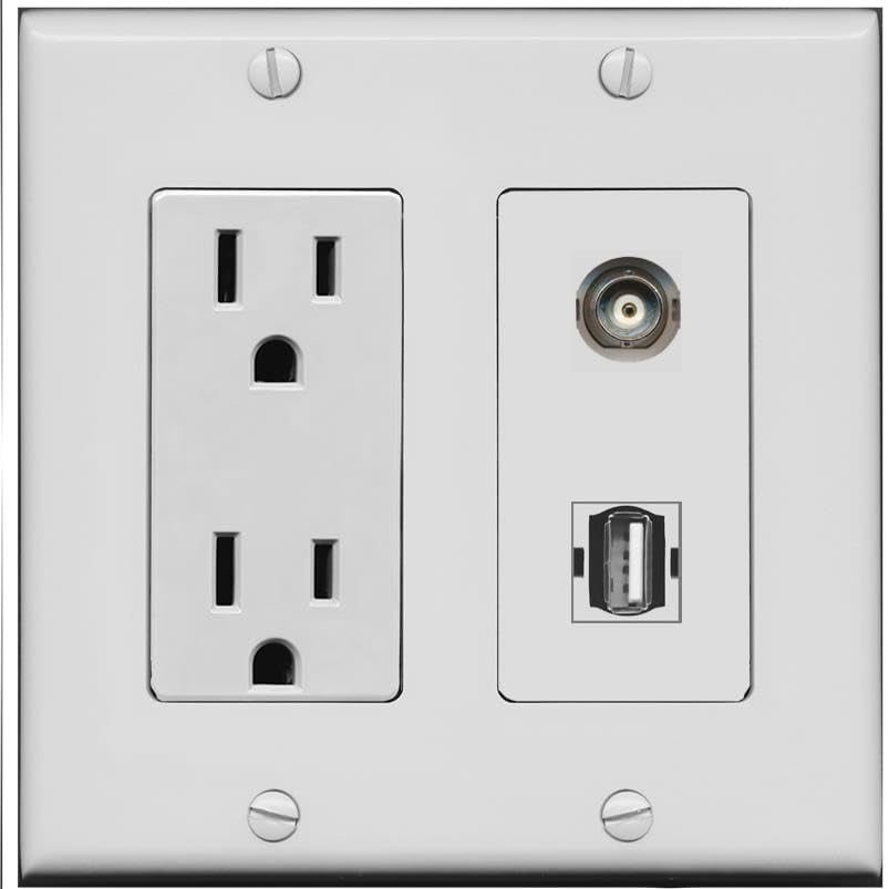 RiteAV 15 Amp Power Outlet and BNC USB2 Wall Plate [Gray] - Walmart.com