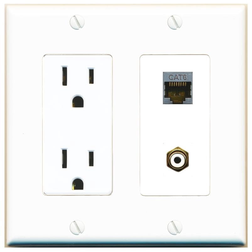 RiteAV 15 Amp Power Outlet and CAT6-SHIELDED RCA-White Wall Plate ...
