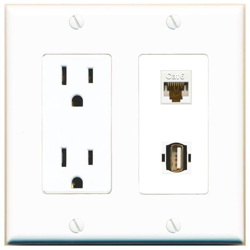 RiteAV 15 Amp Power Outlet and CAT6 USB2 Wall Plate Decorative [White ...
